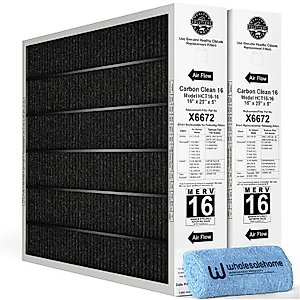 Lennox X6672 16x25x5 Furnace Filter, Merv 16 Carbon Clean Home Air filter for HVAC system 2 Pack with Cleaning Cloth