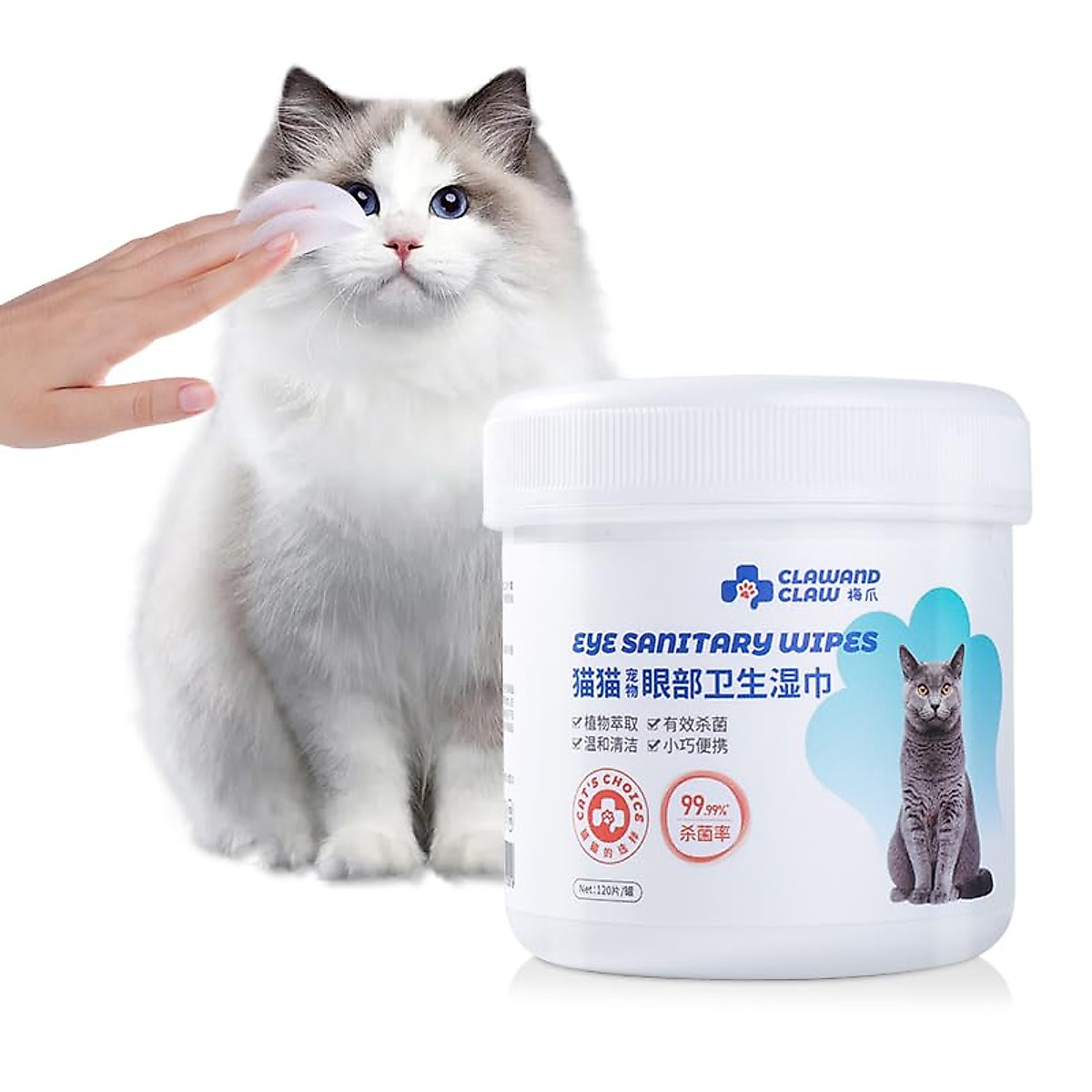 Eye Wipes for Cats & Dogs Universal Unscented Grooming Wipes for Eyes Gentle Tear Stain Remover Wipes for Discharge, Mucus Secretions and Crust Hypoallergenic Grooming Wipes for Pets Eyes 120 counts