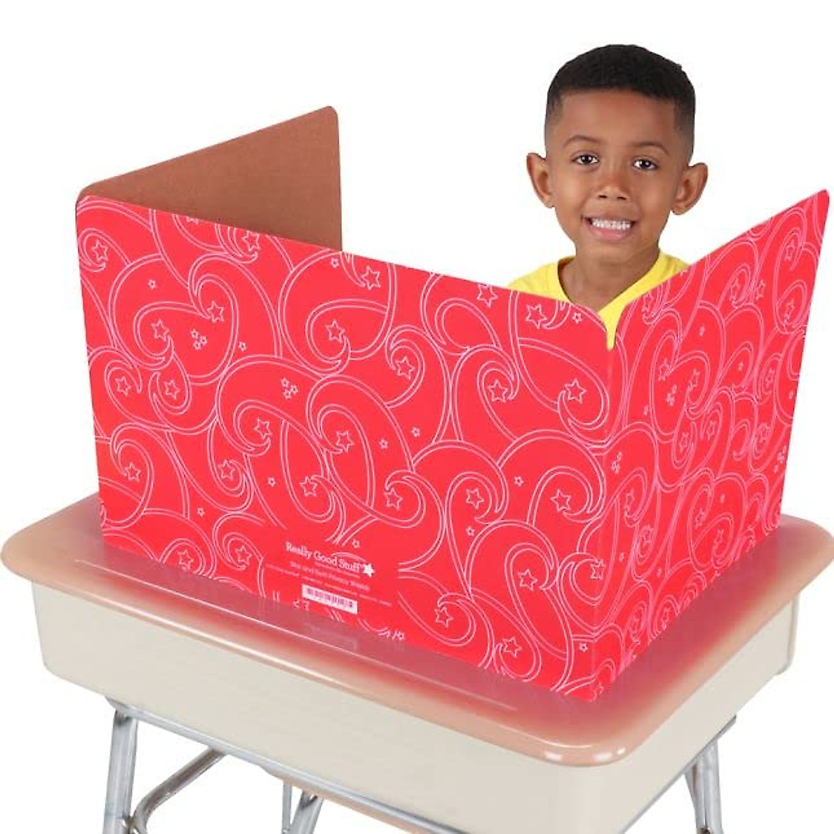 Really Good Stuff Standard Privacy Shields for Student Desks – Set of 12 - 3 Group Colors -Matte - Study Carrel Reduces Distractions - Keep Eyes From Wandering During Tests , Red, Blue & Green With Stars & Swirls Pattern