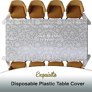 Exquisite Lace Table Cloth Rectangle Table 12-Pack Tablecloths | Plastic Table Cloth Disposable 54" X 108" Clear Table Cover | White Table Cloth Rectangle | Rectangle Tablecloth Lace Tablecloth