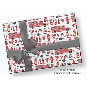 Stesha Party Firetruck Gift Wrap Firefighter Paper - Folded Flat 30 x 20 Inch - 3 Sheets
