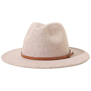 Lanzom Women Lady Classic Wool Fedora Hat Belt Buckle Wide Brim Panama Hat (Style A-Beige, One Size)