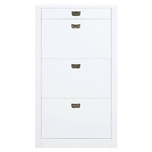 BOWERY HILL Contemporary Shoe Cabinet in White High Gloss Finish