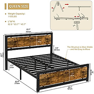 Pliwier Platform Queen Bed Frame, Heavy Duty Queen Size Bed Frame with Headboard and Footboard, Strong Steel Slat Support, No Box Spring Needed, Noise Free, Easy Assembly