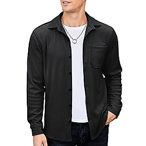 COOFANDY Men's Corduroy Casual Shirts Long Sleeve Button Down Outdoor Light Jackets Black