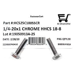 1/4-20x1 Chrome Stainless Steel Hex Cap Screws Chrome Hex Bolts 18-8 (UNC) Coarse Thread - (20 pcs)