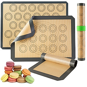Silicone Baking Mats-Non Stick Cookie Sheet Macaron Mat Liner for Bake Pans & Rolling,Perfect Bakeware For Bread Making Pastry Cake Brioche Pizza Thick/BPA Free Set
