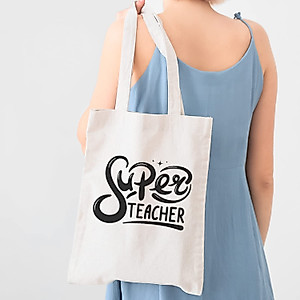 TBF Personalized Sturdy Canvas Teacher Appreciation Gift Bags, Cute Canvas Teacher Tote Bags - Printed in the USA (3 Bags, Super Teacher)
