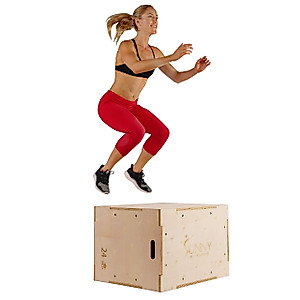 Sunny Health & Fitness Wood Plyo Box with Removable Foam Cover, 500lb Weight Capacity and 3 in 1 Height Adjustment - 30"/24"/20" for Crossfit Training and Plyometric Conditioning