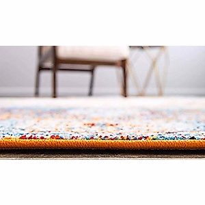 Unique Loom Rosso Collection Traditional, Vintage, Medallion, Border, Distressed, Southwestern Area Rug, 8 ft x 8 ft, Ivory/Blue