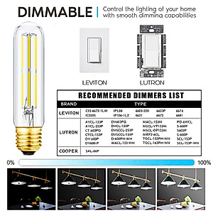 T10 Led Bulb,Dimmable 6W Led Tubular Bulbs, 60 Watt Incandescent Bulb Equivalent, 5000K Cool White, Clear Glass, E26 Base Lamp Bulb, for Cabinet Display Cabinet etc. (Cool White-6P)