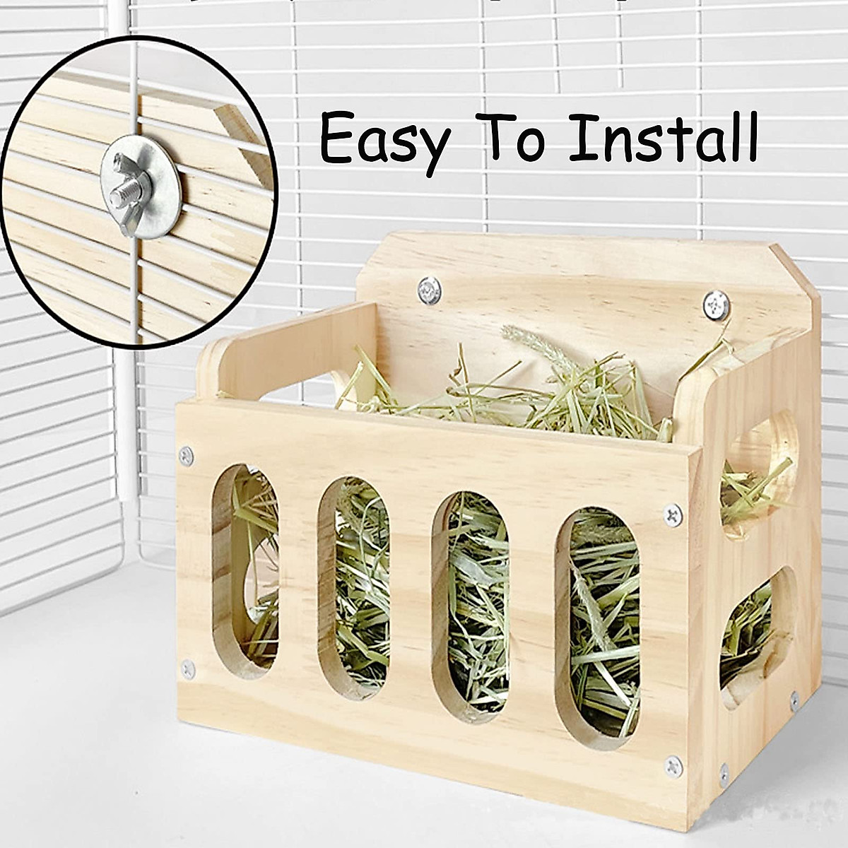 WEWAYKGJ Rabbit Hay Feeder Wooden Hay Rack Guinea Pig Hay Holder Less Wasted Hanging Hay Feeder for Bunny Chinchillas Guinea Pig Small Animal Supplies