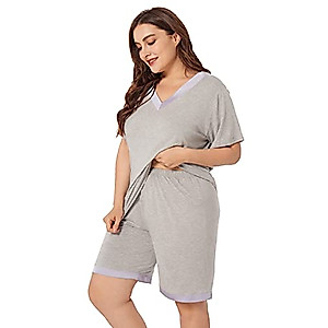 ZERDOCEAN Women's Plus Size Sleepwear Pajama Set Short Sleeve with Shorts Nightwear Two-piece Pj Lounge Sets Lightgray 4X