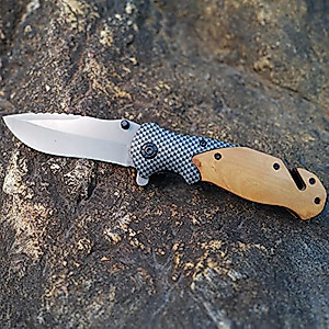 Pocket Knife for Men with Wood Gift Box Case Set, Tactical Knife with Clip for Hunting Survival EDC Camping, Cool Folding Knife for Christmas Gifts, Anniversary, Birthday(Wood)