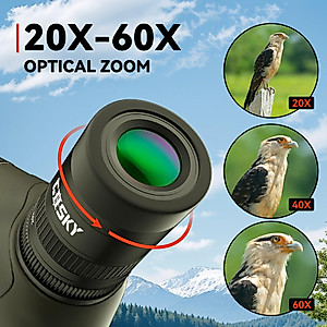 Gosky HD 20-60x80 Dual Focusing Spotting Scope - Waterproof HD Optics Zoom Scope with with Carrying Case and Smartphone Adapter for Hunting Bird Watching Target Shooting Astronomy Scenery-Gray