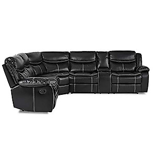 Lexicon Warrenton Leather Gel Matched 3-Piece Sectional Manual Reclining Sofa with Right Console, 105" x 118", Black