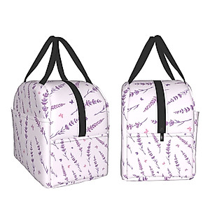 Lavender Field Purple Butterfly Lunch Box Travel Bag Picnic Bags Insulated Durable Shopping Bag Back To School Reusable Waterproof Bags For Man Woman Girls Boys
