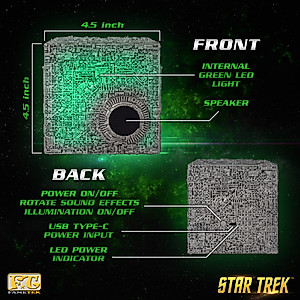 FAMETEK Star Trek BORG CUBE Bluetooth Speaker with Green Illumination, Sound Effects & Borg Quotes – Memorabilia, Gifts, Gadgets, Collectibles for Star Trek Fans