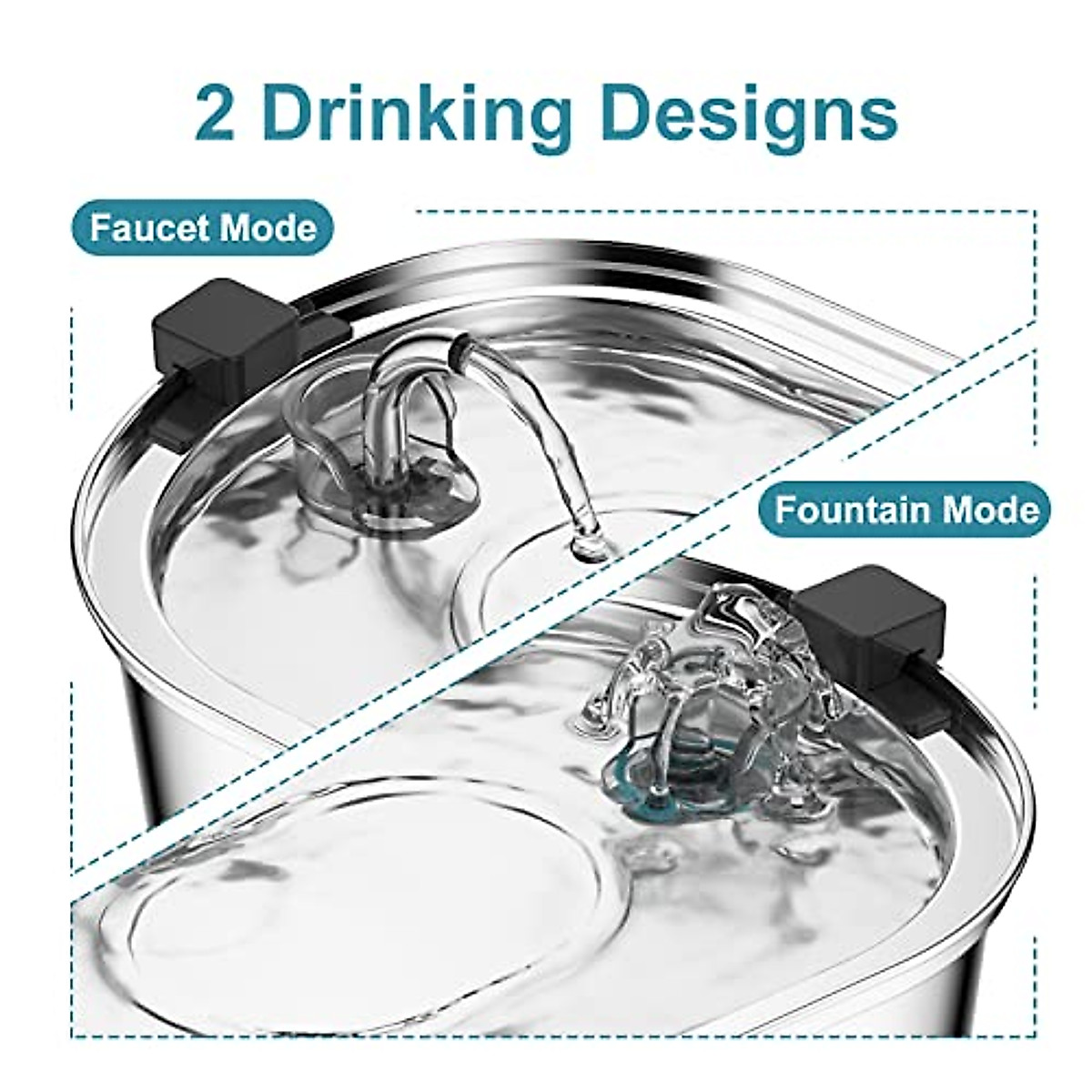 Cat Water Fountain Stainless Steel - Water Fountain for Cats Inside with Ultra-Quiet Pump, 3.2L/108oz Cat Fountains for Drinking, Automatic Cat Fountain Water Bowl for Multiple Pets