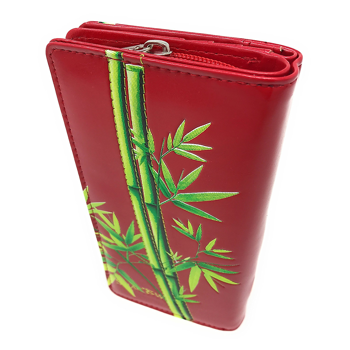 Shag Wear Playful Pandas on Bamboo Large Wallet for Women and Teen Girls Vegan Faux Leather 7" Red