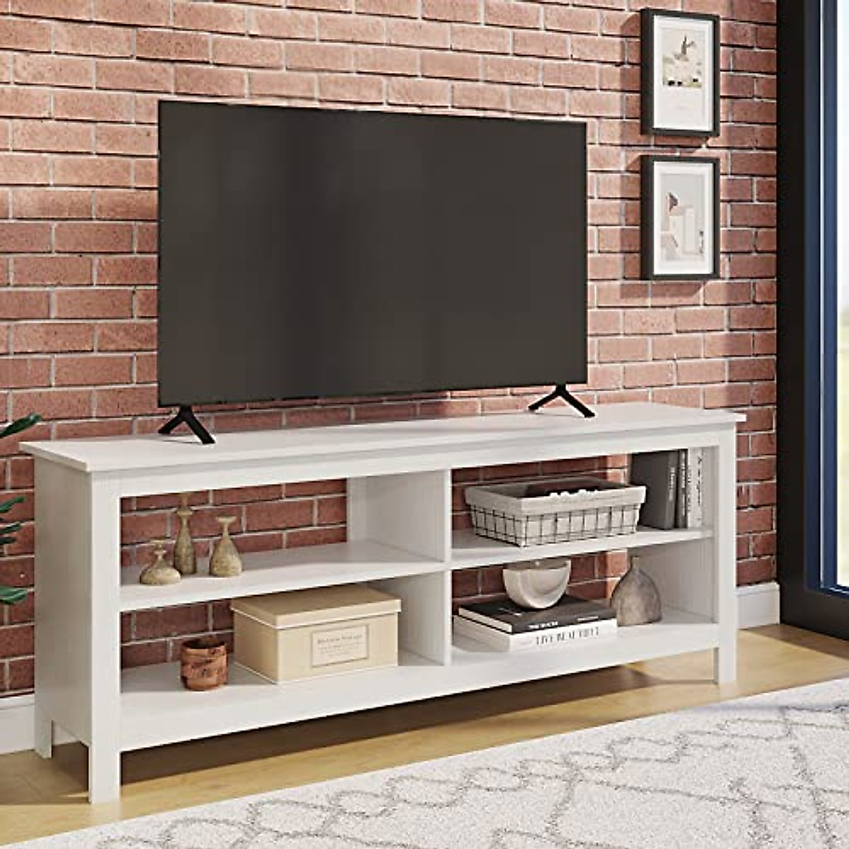 Panana TV Stand 6 Cubby Television Stands Cabinet 6 Open Media Storagefor TVs up to 80 Inches, 70 Inch (55 Inches White)