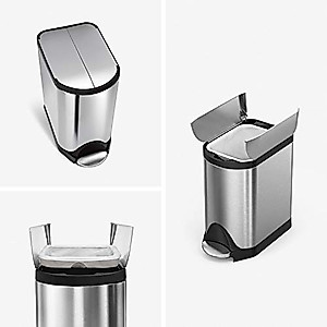 simplehuman 10 Liter / 2.6 Gallon Butterfly Lid Bathroom Step Trash Can, Brushed Stainless Steel with Black Trim