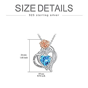 TOUPOP Christmas Gifts for Women Heart Necklaces for Women Sterling Silver Rose Heart Pendant Necklace with March Birthstone Aquamarine Birthday Christmas Jewelry Gifts for Women Girls Mom Friends