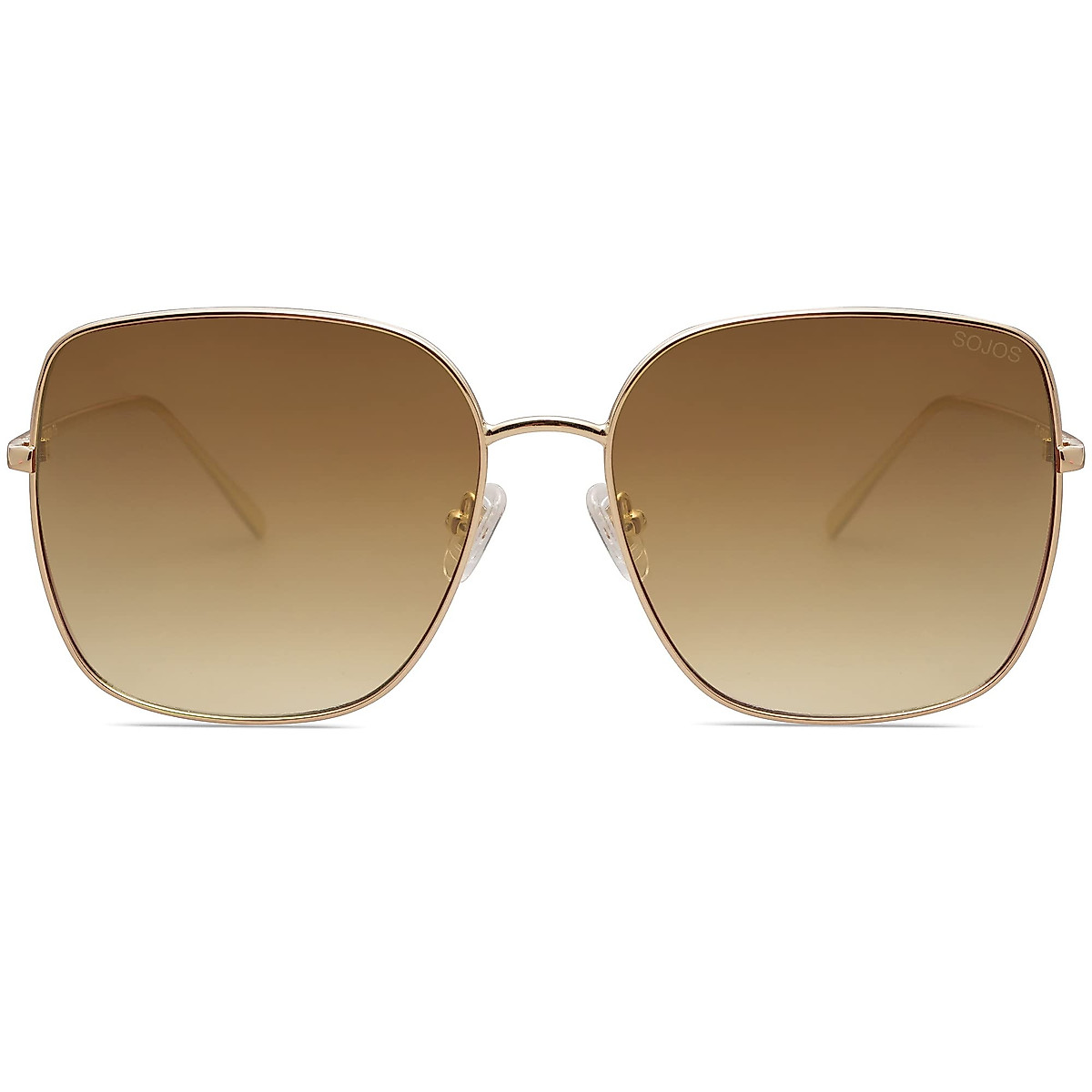 SOJOS Trendy Oversized Square Sunglasses for Women Men Flat Mirrored Lens UV Protection SJ1146 with Bright Gold Metal Frame/Brown Grading Lens