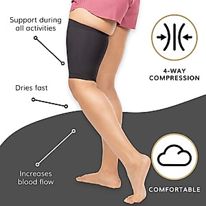 BraceAbility Compression Thigh Sleeve - Men and Women's Copper Leg Support Wrap Brace for Torn or Pulled Hamstring Treatment, Sore Muscle Cramps, Quad Tendinitis Strains, Injury Recovery Relief (M)