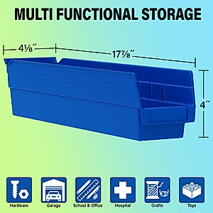 Akro-Mils 30128 Plastic Nesting Shelf Bin Box, (18-Inch x 4-Inch x 4-Inch), Blue, (12-Pack)