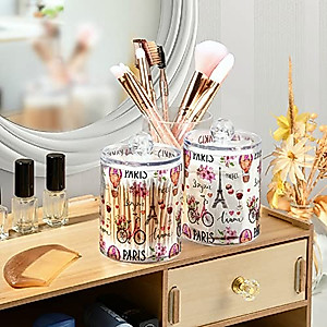 Paris Style Flower Cotton Swab Holder Bathroom Containers Jars with Lids Set Cotton Ball Pad Round Holder Jar for Cotton Swabs Cotton Ball Floss Bath Salts Bathroom Organizer Storage, 4 Pack