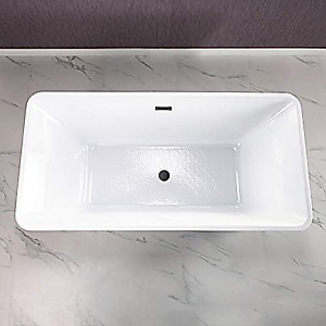 WOODBRIDGE 59" Freestanding White Acylic Soaking Bathtub with Matte Black Drain and Overflow,BTS1509-MB-Drain&O