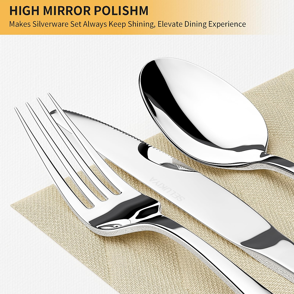 SELUKIYA Silverware Set for 8, 40 Pieces Heavy Duty Stainless Steel Flatware Set, Mirror Polished Cutlery Utensil Set, Dinner Fork Knife Spoon Eating Tableware Set for Home, Dishwasher Safe, Silver