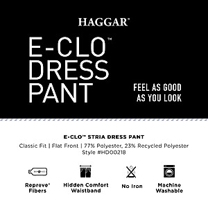 Haggar mens Eclo Stria Expandable-waist Plain-front dress pants, Brown, 38W x 32L US