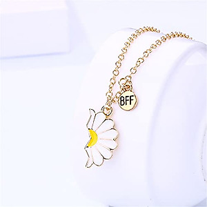 2Pcs Half Sun Sunflower Daisy Flower Pendant Necklace for Women Best Friend Attraction Long Distance Matching Adjustable Necklace Friendship Jewelry-D gold sunflower