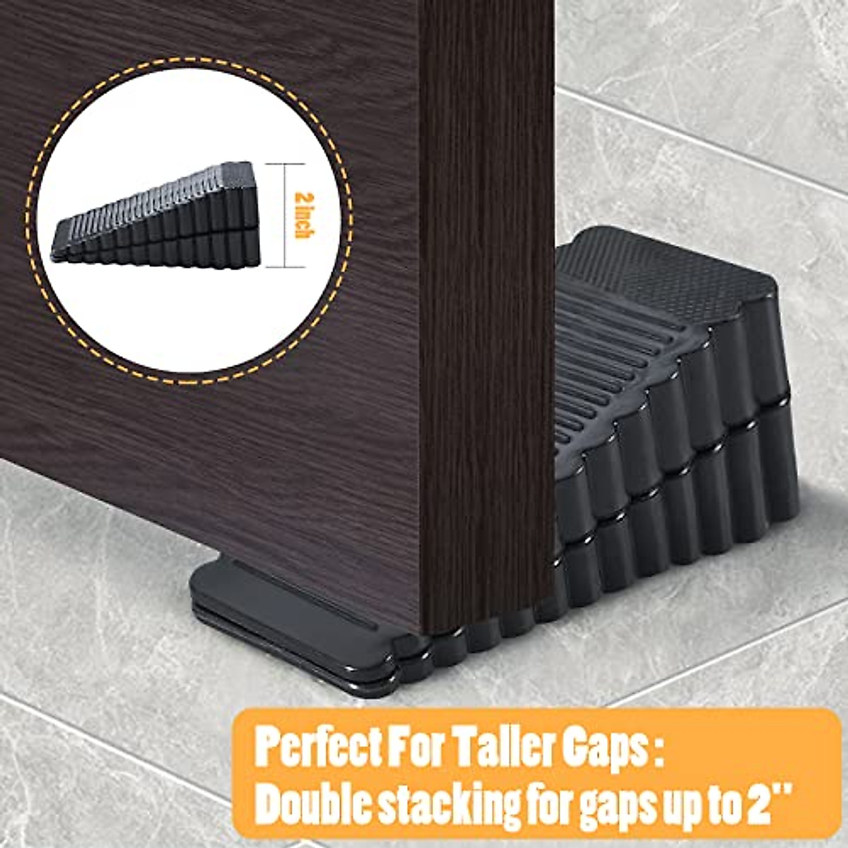 TAROSE Door Stoppers for Bottom of Door, Rubber Door Stops Wedge, Sturdy Stackable Doorstop Works on All Floor Surfaces Height up to 1 Inches - 2 Pack Black
