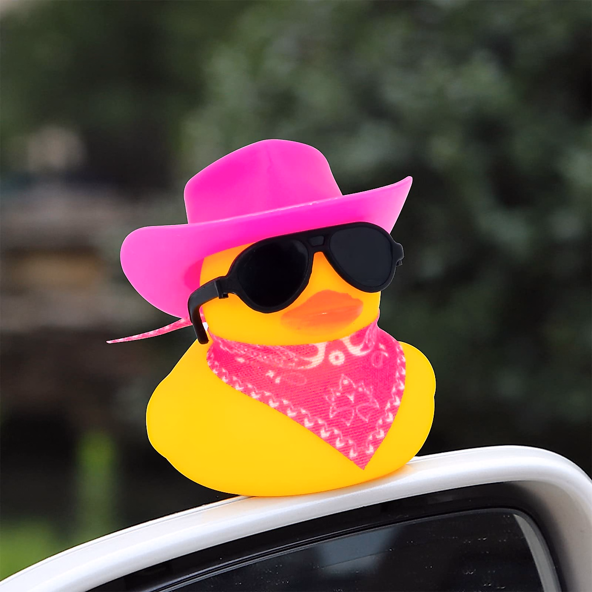 wonuu Car Rubber Duck Decoration, Cute Car Accessories West Cowboy Duck Car Dashboard Decoration with Mini Swim Ring Cowboy Hat Scarf and Sunglasses