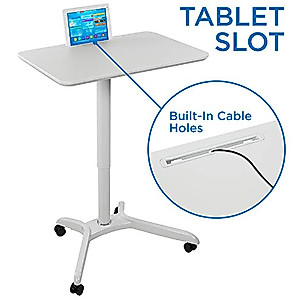 Mount-It! Standing Mobile Laptop Cart, Sit Stand Rolling Desk with Height Adjustable 31.1" x 20.5" Platform, Supports up to 17.6 lbs, White