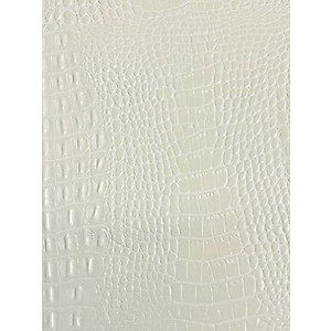 FABRICS FOREVER Faux Leather Crocodile Pearl Off White Upholstery Fabric by The Yard - 1 Yard 36 x 54’’ Wide | Alligator Vinyl Fabric Material Faux Leather Sheets for DIY, Upholstery Crafts
