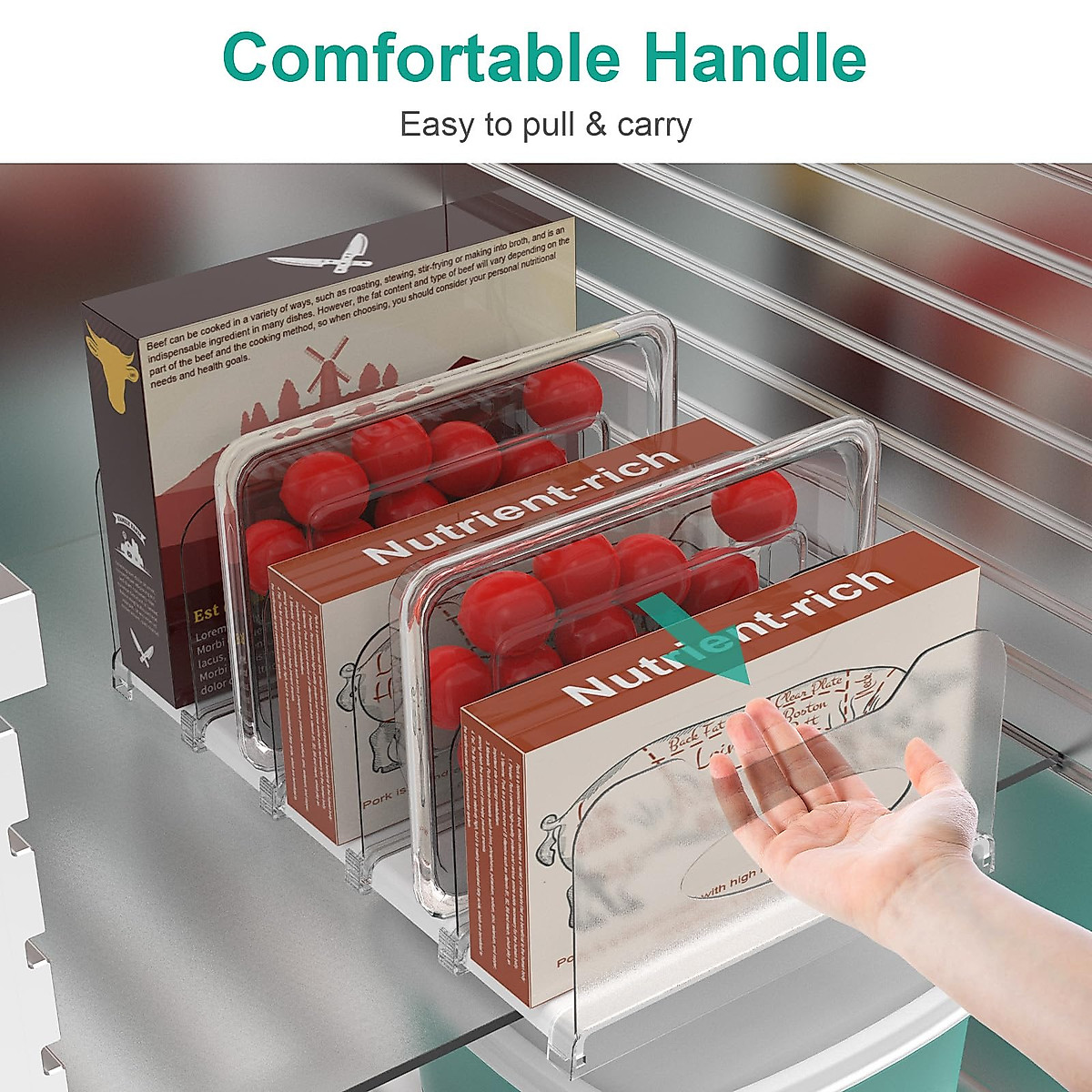 VANSHINIEER Freezer Organizer Bins, 12" Freezer Rack Fridge Organizer with Adjustable Dividers and Handles for Frozen Food Box and Meal Storage, BPA-Free Refrigerator Organization and Storage