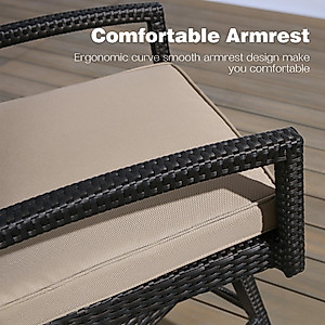 Patio Tree Outdoor Swivel Wicker Bar Chair with Soft Cushion, Steel Patio Bistro Stool