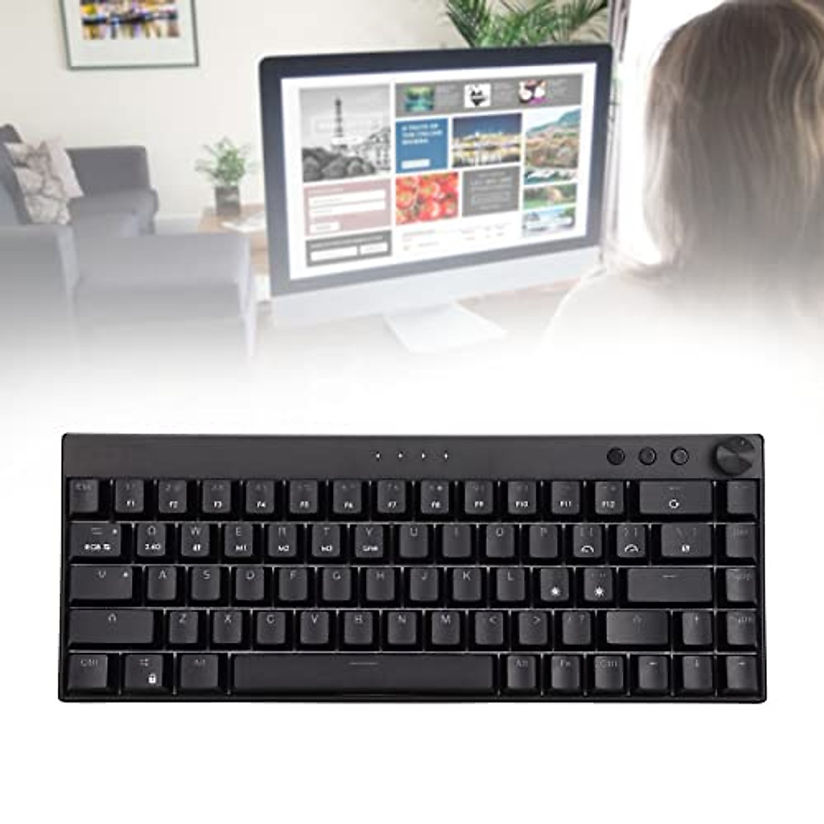 Garsentx Mechanical Gaming Keyboard with 2.4Gzh/BT/USB C Connection, 68 Keys Ergonomic Compact PC Wireless Keyboard with Hot Key RGB Backlit Light for Gaming Office (Red Shaft)