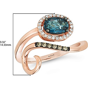 LE VIAN 1/8 Carat Diamond and Oval Blue Topaz Bypass Ring for Women in 14k Rose Gold (G-H/Fancy Brown, VS2-SI1, cttw) Anniversary Promise Ring Size 7