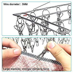 HOSTK Stainless Steel Round Clothes Drying Racks 30 Clips, Square Windproof Laundry Drip Hanger 36 Clips with 10 Replaceable Clips for Socks, Towels, Baby Clothes, Underwear, Hat, Scarf, Gloves