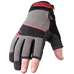 Youngstown Glove Carpenter Plus Fingerless Work Gloves For Men - Mechanic, Washable, Durable - Gray
