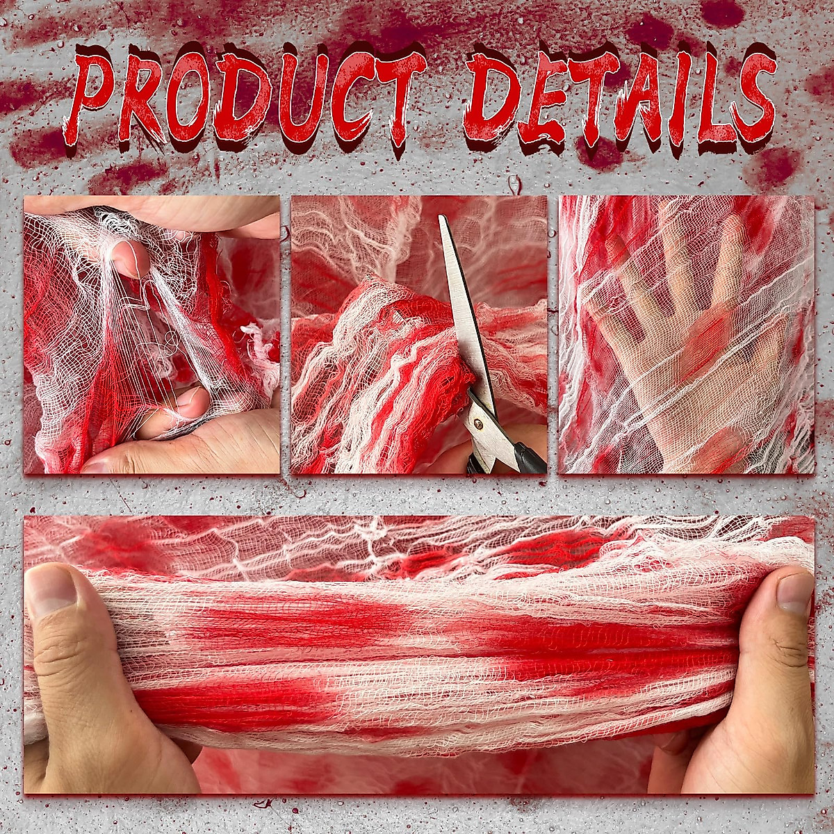 6 PCS Halloween Bloody Gauze Table Cover- 85" x 60"Scary Bloody Tablecloth Halloween Creepy Blood Cloth-Halloween Gauze Cloth Spooky for Party Outdoor and Indoor Spook Houses Supplies