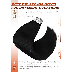 Sunny Hair Tape in Hair Extensions Human Hair Black 22 Inch Hair Extensions Real Human Hair Tape in Extensions Invisible Tape in Human Hair Extensions Seamless Hair Extensions Jet Black 50g 20pcs