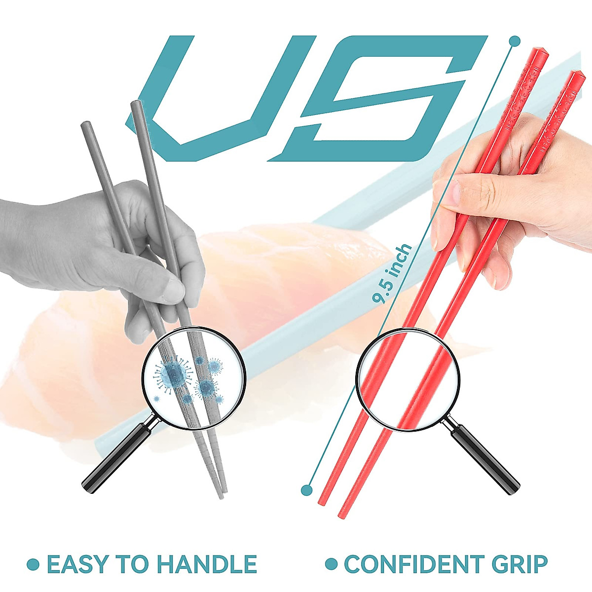 Chopsticks,LIANGKEN 5 Pairs Dishwasher Safe Fiberglass Chopsticks Set,9.5 Inch Reusable Japanese Chinese Chopsticks , Non-Slip, Easy to Use (colorful ) (9.5 inch, colorful)