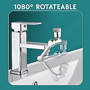 DREAM BRIGHT 1080 Swivel Faucet Aerator for Kitchen - Rotatable Faucet Extender - Large Angle Rotating Splash Filter Faucet - Adjustable Kitchen Faucet Extender with Adjustable 2 Water Outlet Modes