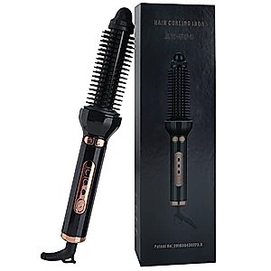 ECOJIA Hair Curling Iron Brush,Hot Curling Comb Ceramic Rotating Curling Iron 1 Inch,Heated Round Brush Hair Styler Tool for Short Hair,Electric Hair Brush 2 in 1 Hair Straightener and Curler